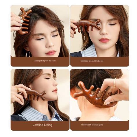 Massage Comb Sandalwood For Scalp Nose Face Body Massager Wide Tooth Gua Sha Comb Promotes Scalp