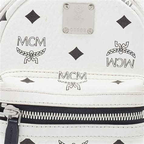 Mcm White Visetos Coated Canvas X Mini Bebe Boo Backpack For Sale At
