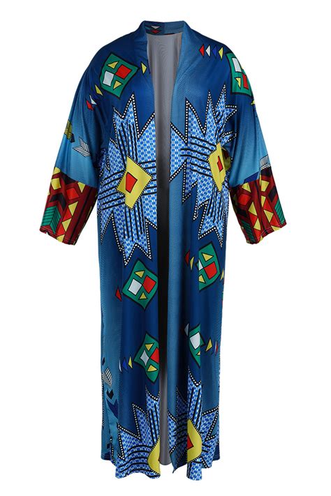Wholesale Blue Sexy Print Patchwork Plus Size Overcoat K31032 4 Online