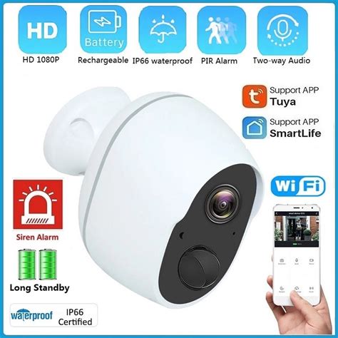 Tuya Smart Life กล้องวงจรปิดไร้สาย Ip65 Wifi Ip ชาร์จแบตเตอรี่ กันน้ํา