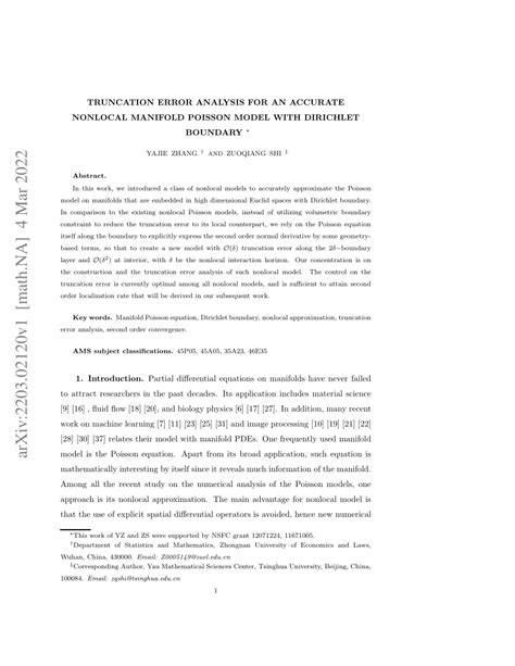 Pdf Truncation Error Analysis For An Accurate Nonlocal Manifold Poisson Model With Dirichlet