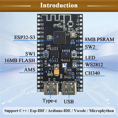 Placa De Desenvolvimento Com Wi Fi Module N16r8 Bt 24g Esp32 S3 Para