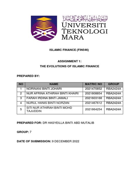 Fin546 Group 7 Assignment 1 Pdf Islamic Banking And Finance Interest