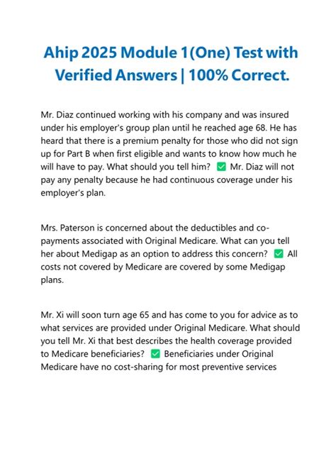 Ahip 2025 Module 1 One Test With Verified Answers 100 Correct Ahip 2025 Stuvia Us
