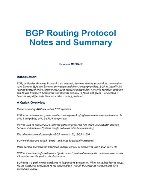 Bgp Routing Protocol Notes And Summary Pdf