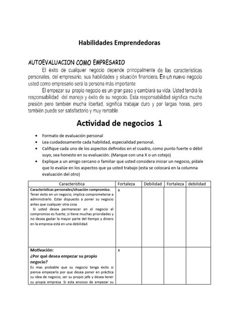 Habilidades Emprendedoras Actualizado Pdf Iniciativa Empresarial
