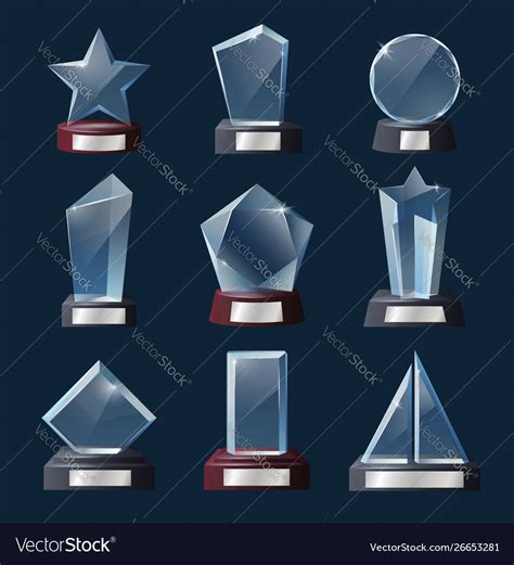 Glass Trophies Awards Prizes Crystal Win Cups Vector Image