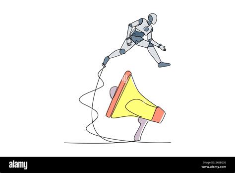Single Continuous Line Drawing Robot Jumping Over Big Megaphone