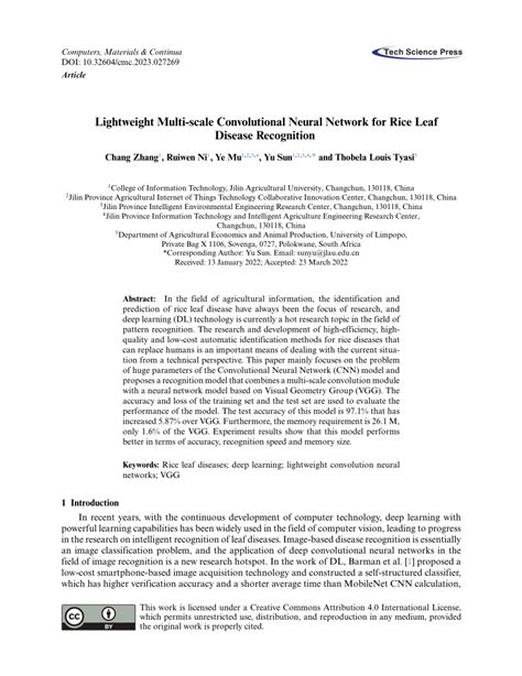 Pdf Lightweight Multi Scale Convolutional Neural Network For Rice
