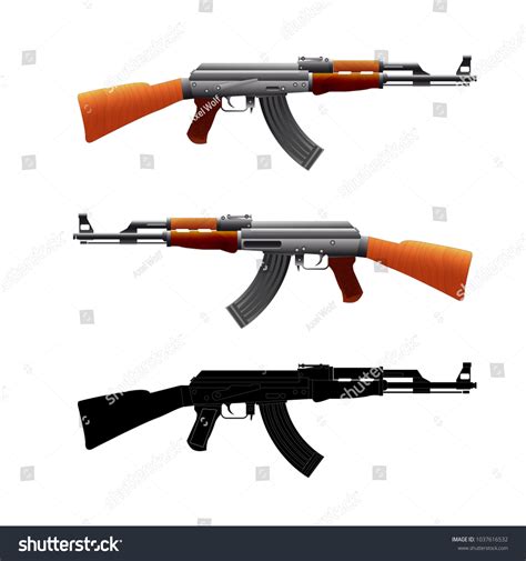 Vektor Stok Assault Rifle Set Silhouette Isolated Vector Tanpa Royalti Shutterstock