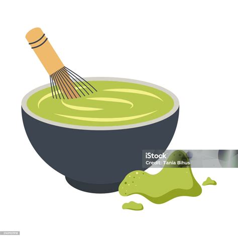 거품기로 차에 말차 가루를 섞습니다 벡터 일러스트 레이 션입니다 0명에 대한 스톡 벡터 아트 및 기타 이미지 0명 가루로 빻은 건강한 생활방식 Istock