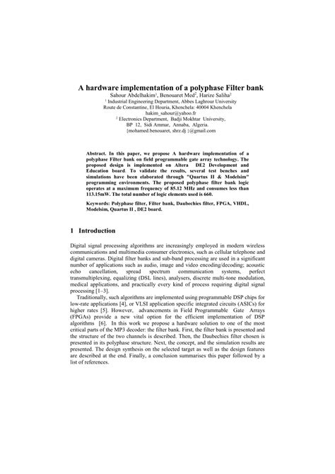 Pdf A Hardware Implementation Of A Polyphase Filter Bank