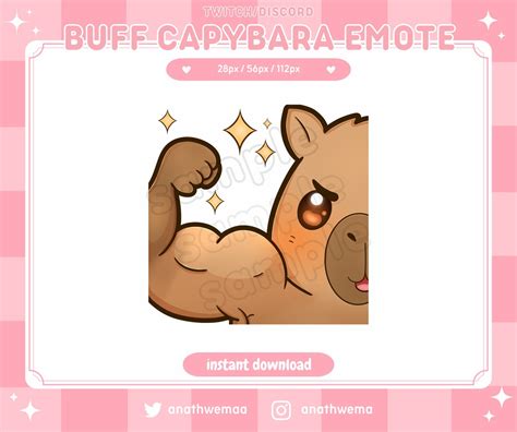 Capybara Twitch Emote Buff Muscular Discord Emotes Cute Funny Flexing Gymbro Meme Kawaii Uwu