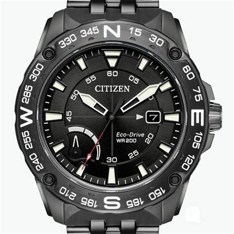 Citizen Eco Drive Wr200 Aw7047 Black Dial Compass Mens Watch Wbox