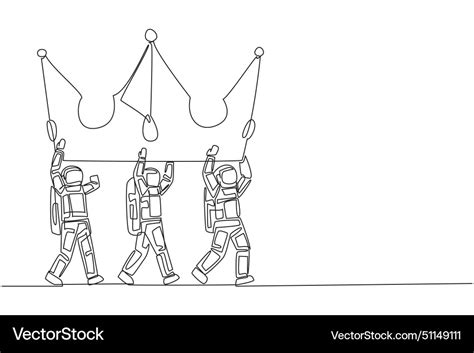 continuous one line drawing a group of astronauts vector image