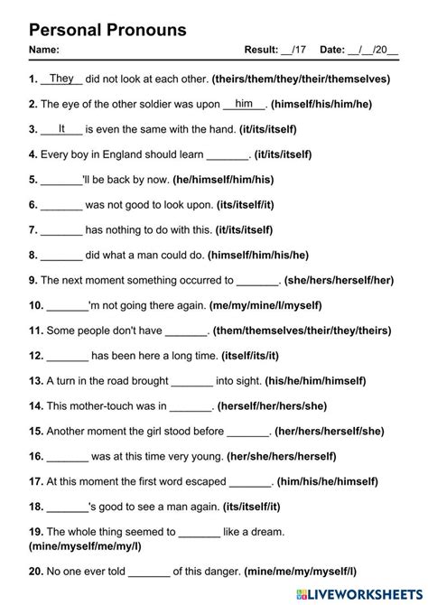 Grammar Personal Pronouns Live Worksheets