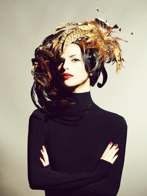 Premium Photo Pretty Sexy Woman In Feather Hat