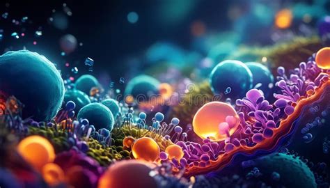 A Microscopic View Of Cells Interacting Within A Living Organism Stock