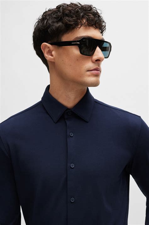Boss Slim Fit Shirt In Performance Stretch Cotton Blend Jersey
