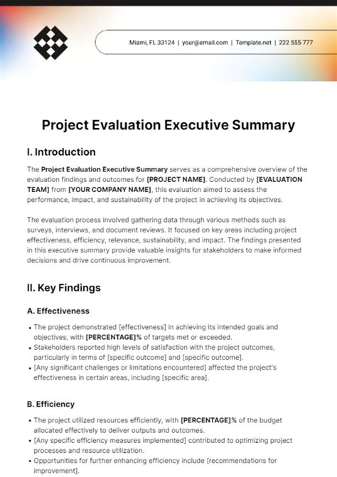 Free Project Evaluation Executive Summary Template To Edit Online