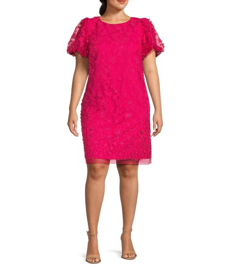 Eliza J Plus Size Short Puffed Sleeve Crew Neck 3d Floral Applique Shift Dress Dillards