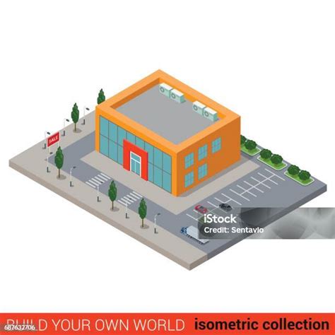 3 차원 Isometric 도시 몰 슈퍼마켓 빌딩 블록 Infographic 개념 평면 빌드 자신의 Infographics 세계