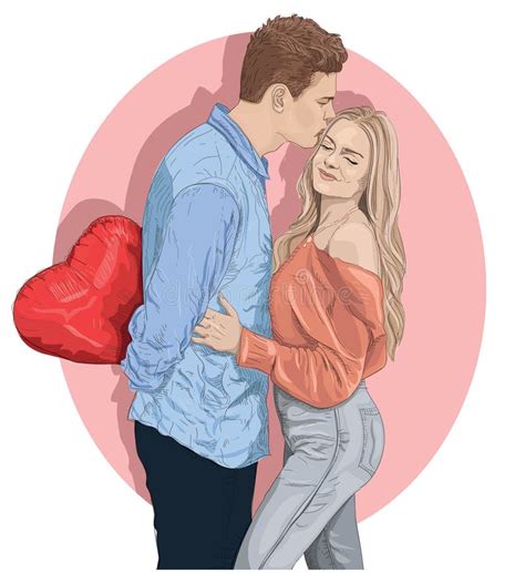 Couple In Love Man Giving Forehead Kiss To Woman Stock Illustration Illustration Of Love
