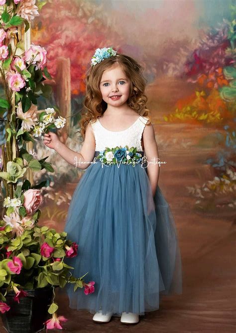 Dusty Blue Tulle Flower Girl Dresses