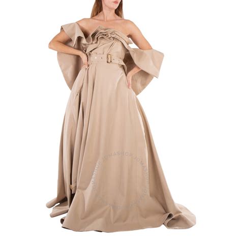 Burberry Ladies Soft Fawn Gabardine Belted Trench Gown Dress Brand