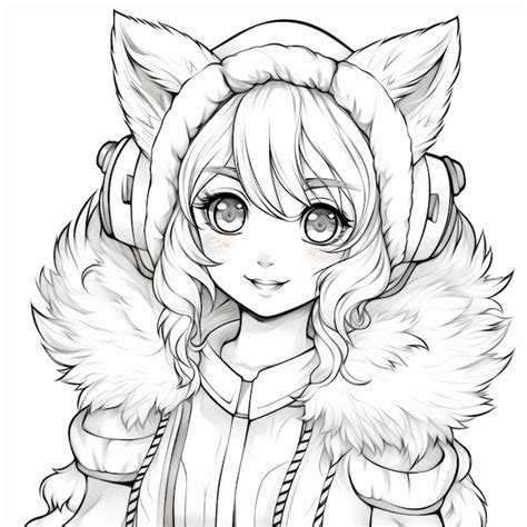 Premium Photo A Drawing Of A Girl With A Cat Ears And A Furry Coat