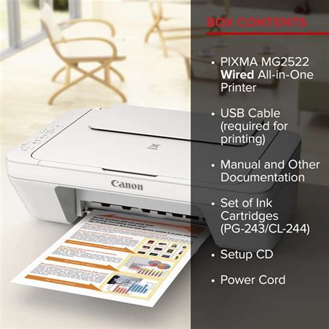 Canon Pixma Mg2522 Wired All In One Color Inkjet Printer
