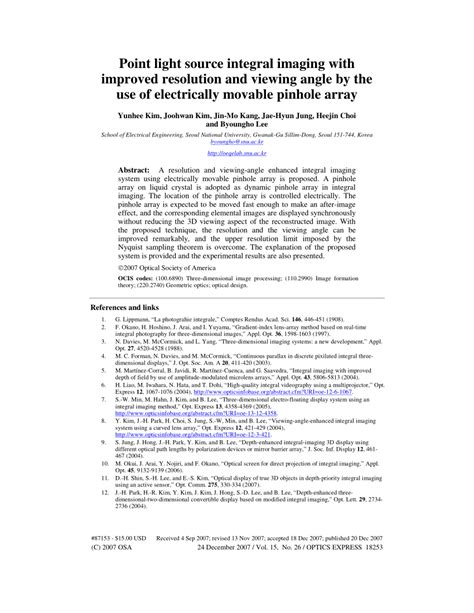 Pdf Point Light Source Integral Imaging With Improved Resolution And Viewing Angle By The Use