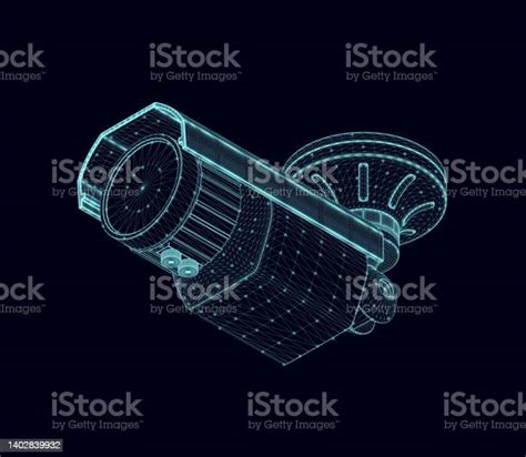 Cctv Camera Wireframe From Blue Lines Isolated On Dark Background Bottom View 3d Vector