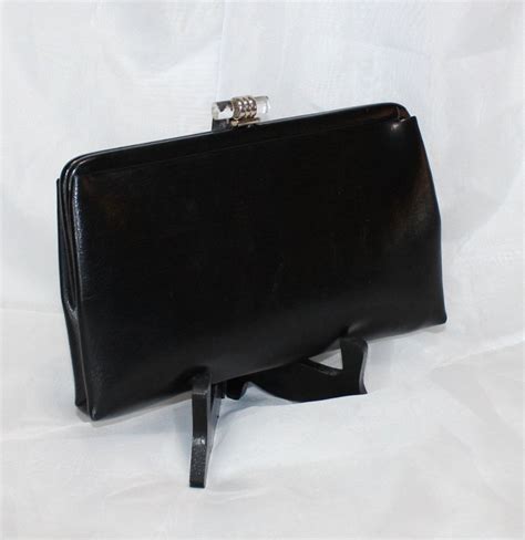 Cute Vintage Ande Black Clutch With Lucite Clasp Swivel Mirror And Chain Strap Etsy