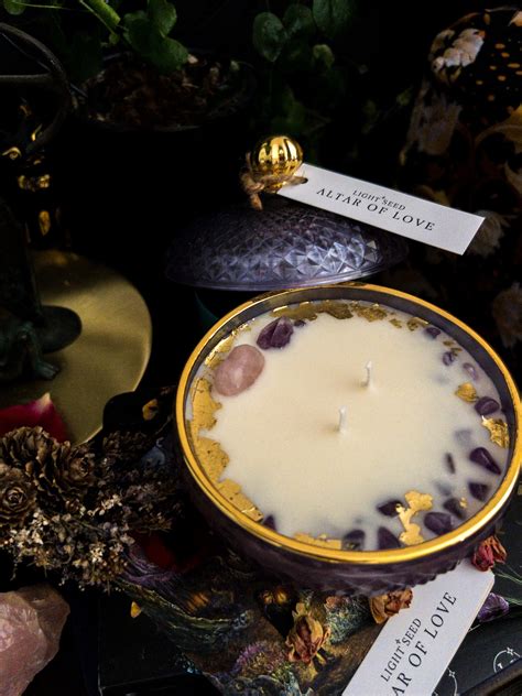 Altar Of Love Candle Amethyst And Rose Quartz Crystals In Violet Vesse