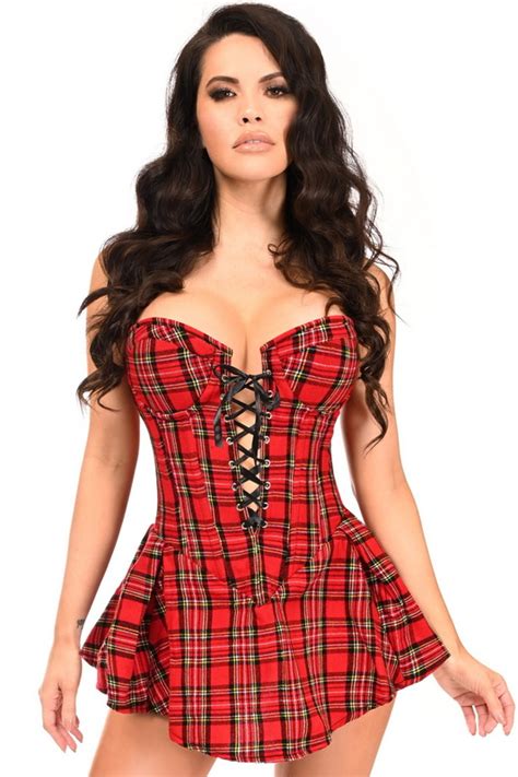 Plus Size Top Drawer Red Plaid Corset Dress Spicy Lingerie