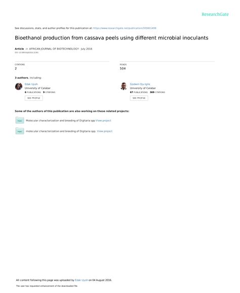 Pdf Bioethanol Production From Cassava Peels Using Different
