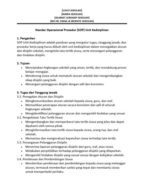 Standar Operasional Prosedur Sop Unit Kedisiplinan Pdf