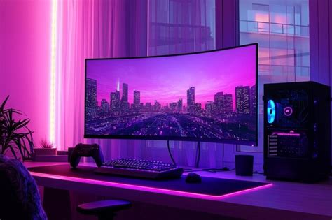 Stylish Gaming Console Setup With Custom Led Light Premium Ai