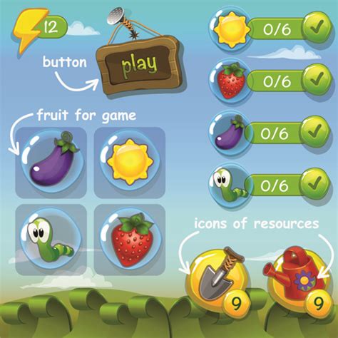 Cute Game Button And Other Design Elements 03 Free Download