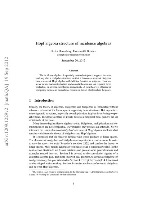 Pdf Hopf Algebra Structure Of Incidence Algebras