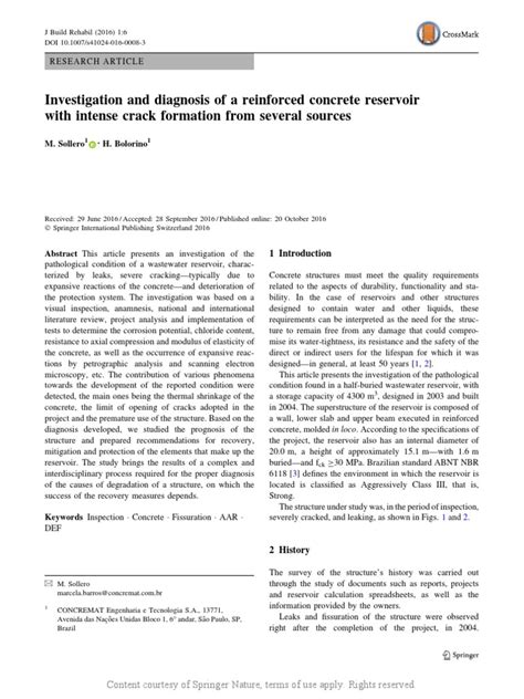 Investigation And Diagnosis Of A Reinforced Concrete Reservoir With Intense Crack Formation From