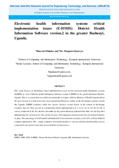 Pdf Electronic Health Information Systems Critical Implementation Issues E Hmis District
