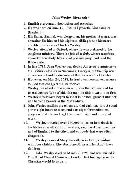 John Wesley Biography Pdf