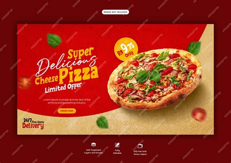 음식 메뉴와 맛있는 피자 웹 배너 템플릿 무료 Psd 파일