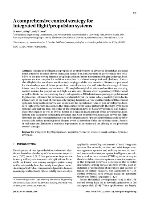 Pdf A Comprehensive Control Strategy For Integrated Flightpropulsion