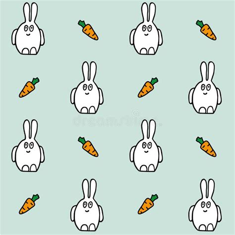 Hare With Carrot Seamless Vector Pattern Hand Drawing Texture Stock