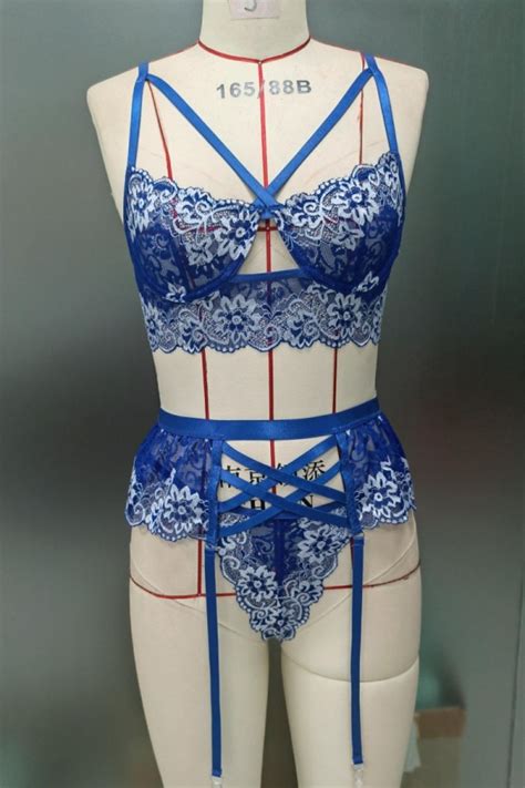 Wholesale Royal Blue Sexy Solid Patchwork See Through Backless Lingerie