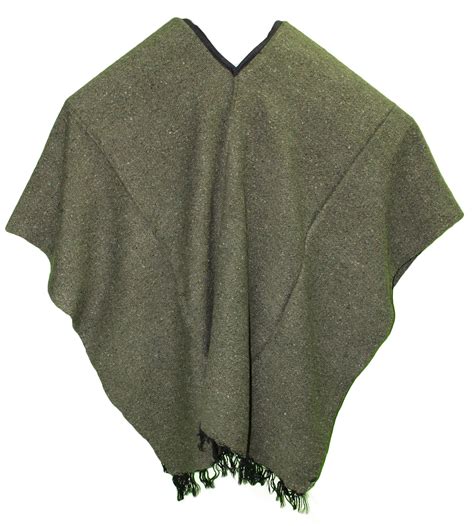 Mexican Poncho Wide Style Solid Dark Green Handmade Soft Unisex One