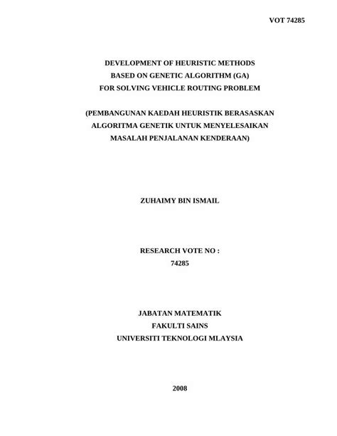 Pdf Vot 74285 Development Of Heuristic Methods …eprints Utm My Id Eprint 5835 1 74285 Pdf